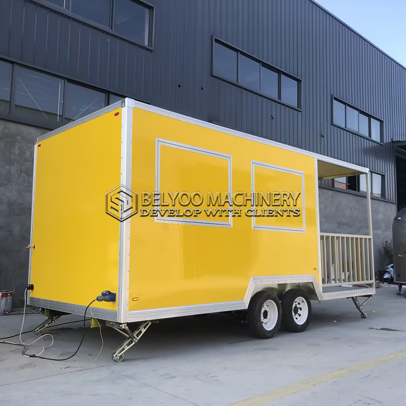15FT Yellow Double Window Square Food Trailer Suitable for Cafe or ...