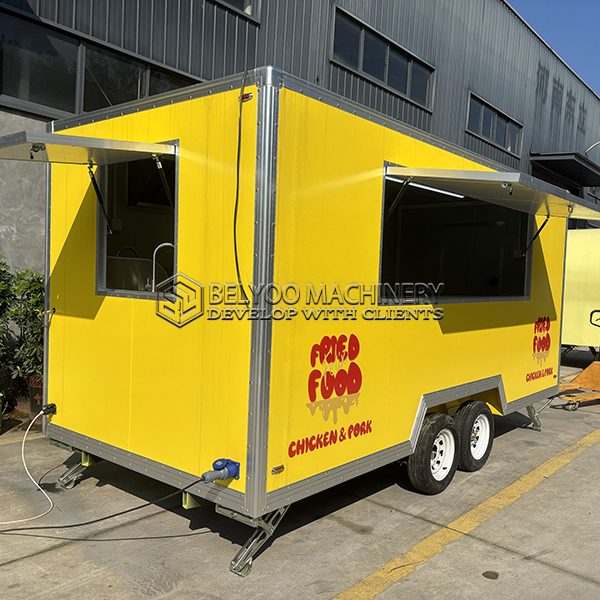13FT Yellow Single Window Square Food Trailer - Belyoo