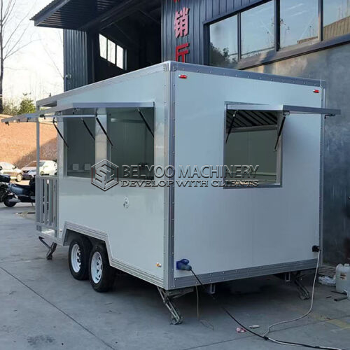 13FT White Double window Square Food Trailer with Fence - Belyoo