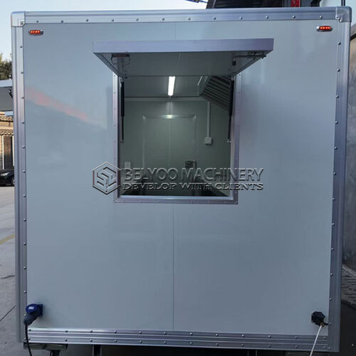 13FT White Double window Square Food Trailer with Fence - Belyoo